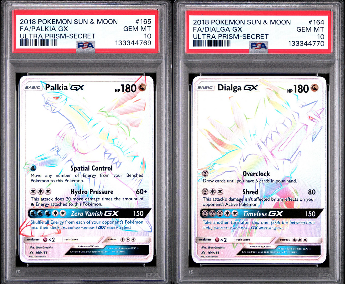 PSA 10 Palkia GX & Dialga GX Rainbow Secret SEQUENTIAL SET (Graded Car ...
